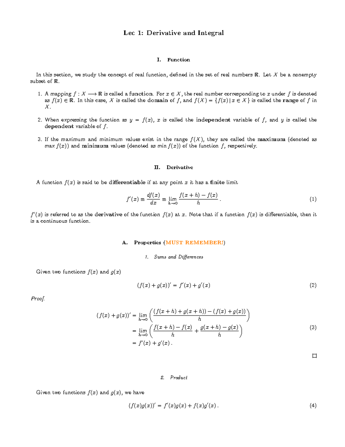 Math 101: Lecture 1 - Understanding Derivatives and Integrals - Lec 1: Derivative and Integral I ...