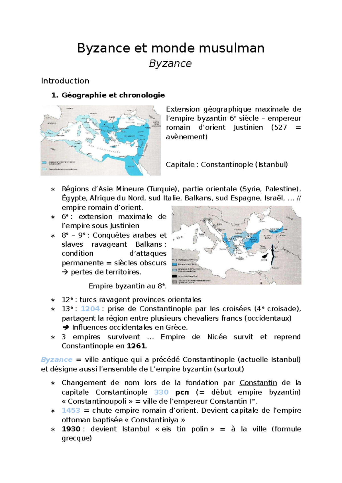 Byzance et le Monde Musulman : Notes de Cours Complètes - Studocu