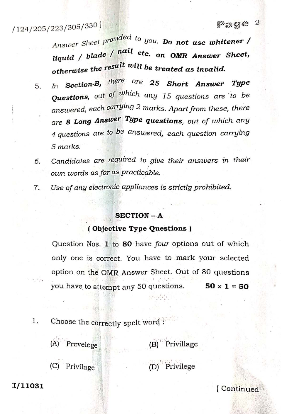 English - ... - 2 Answer Sheet provided to you. Do not use whitener ...