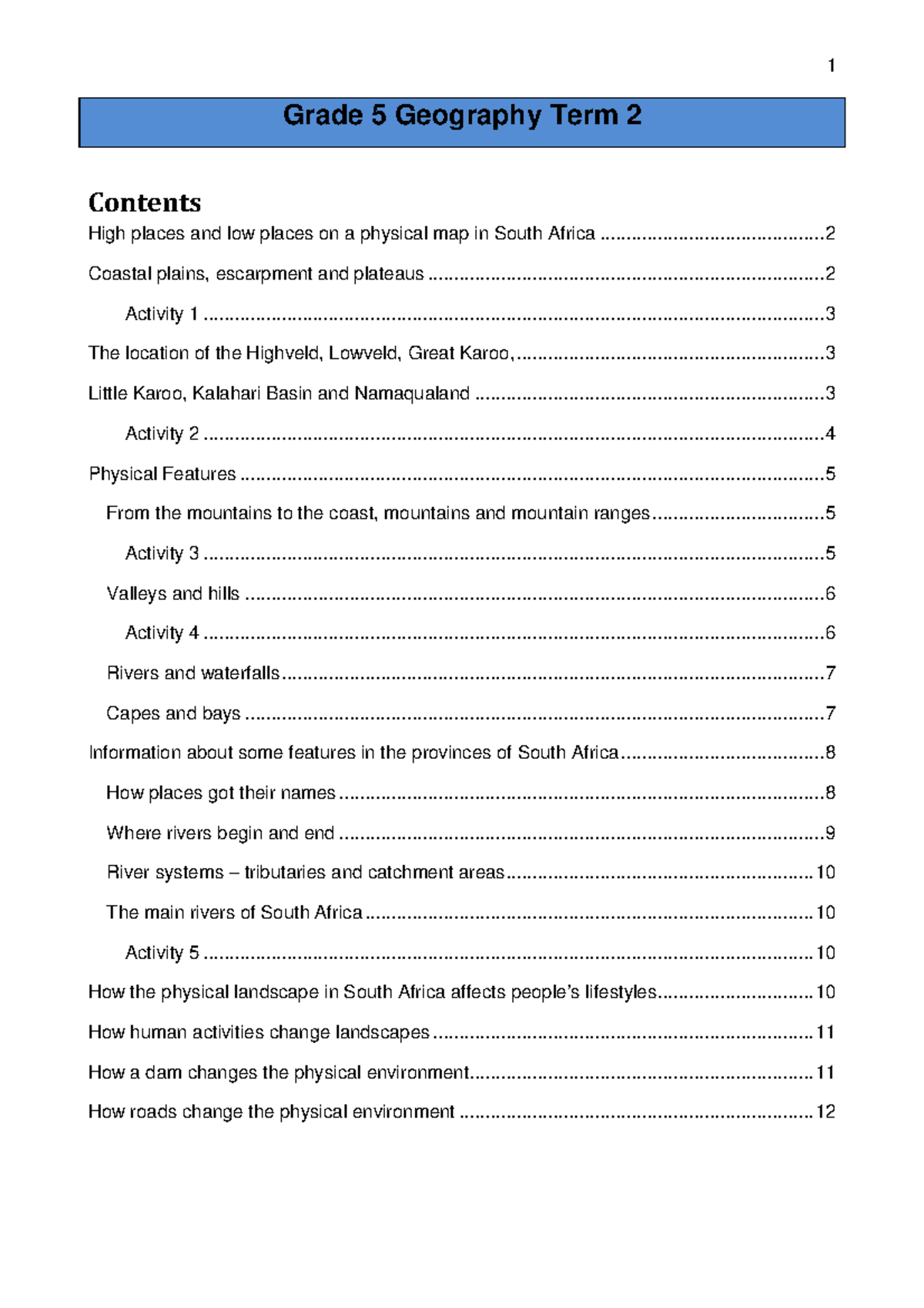 Geog G5 Term 2 Notes: Physical Landscapes & Features in SA - Studocu