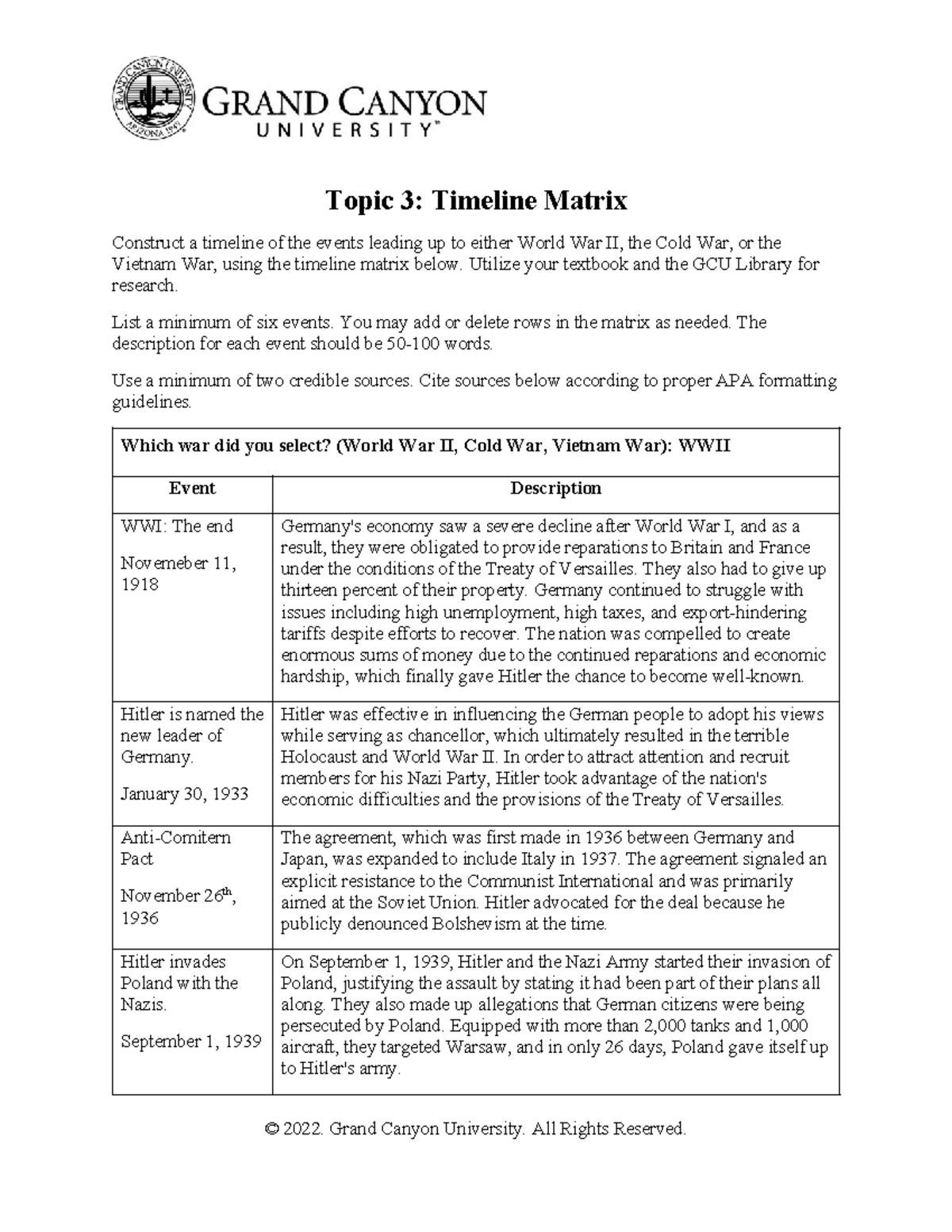 GOV-210 Topic 3: WWII Timeline Matrix of Key Events - Studocu