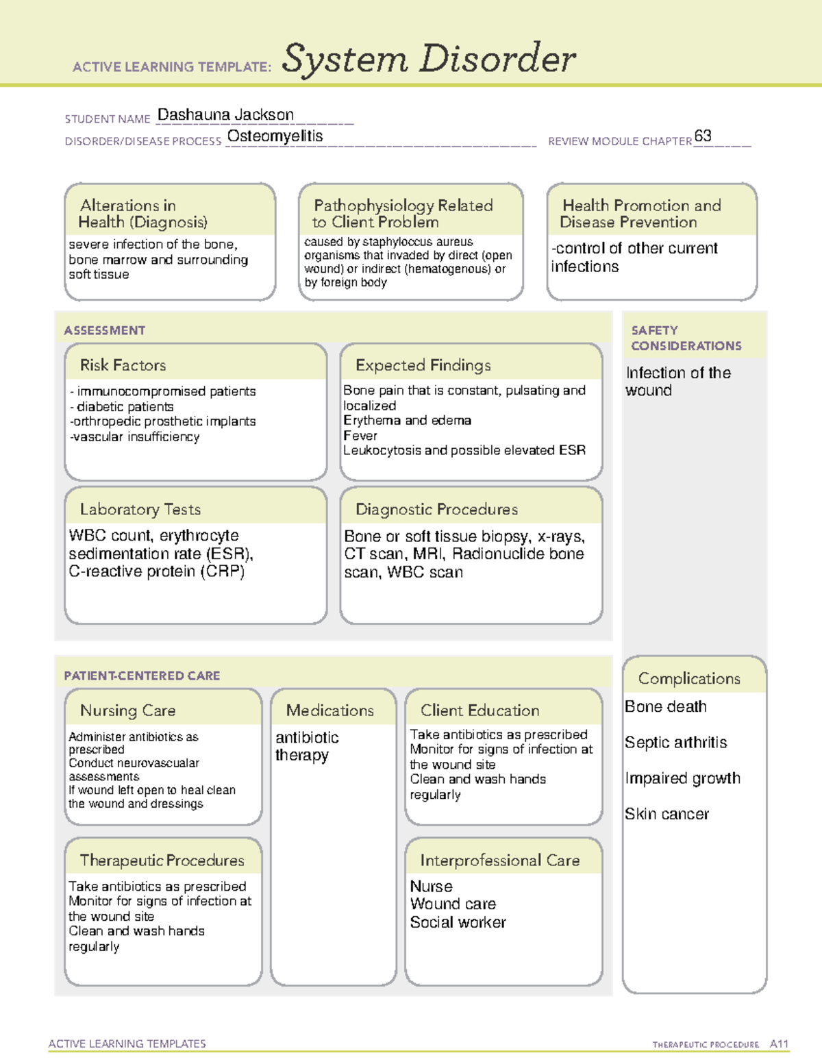 System Disorder 1: Osteomyelitis Active Learning Template - Studocu
