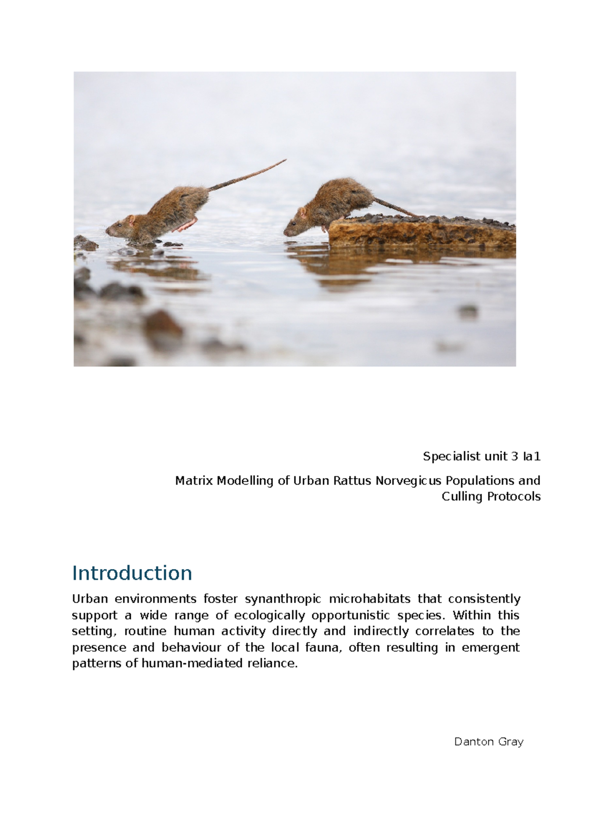 Specialist Unit 3 Final: Matrix Modelling of Urban Rattus Norvegicus ...