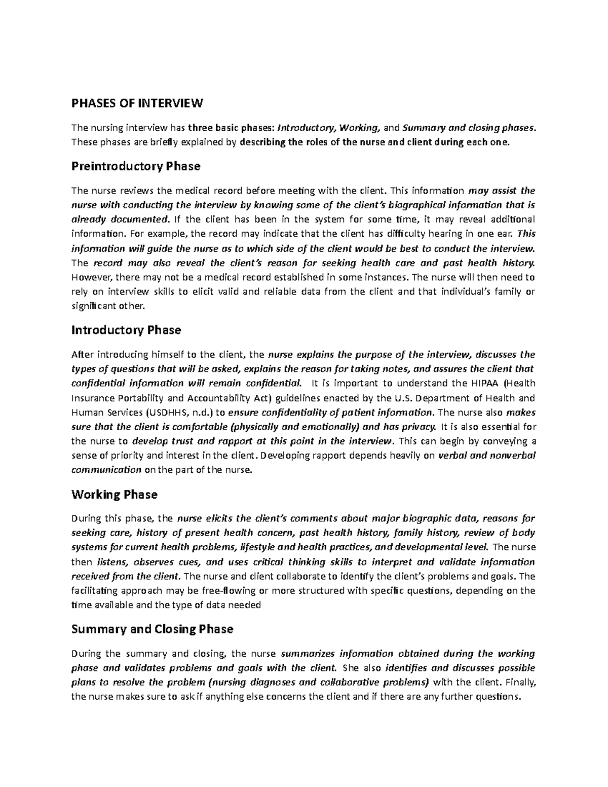 Phases of Nursing Interview: A Comprehensive Overview - Studocu