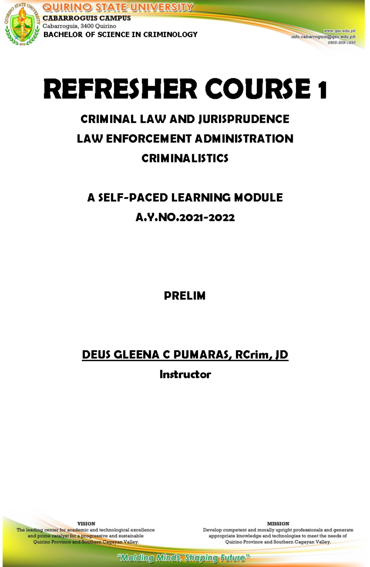 BSC Criminology Refresher Course 1: Criminal Law II Module 2 Notes ...