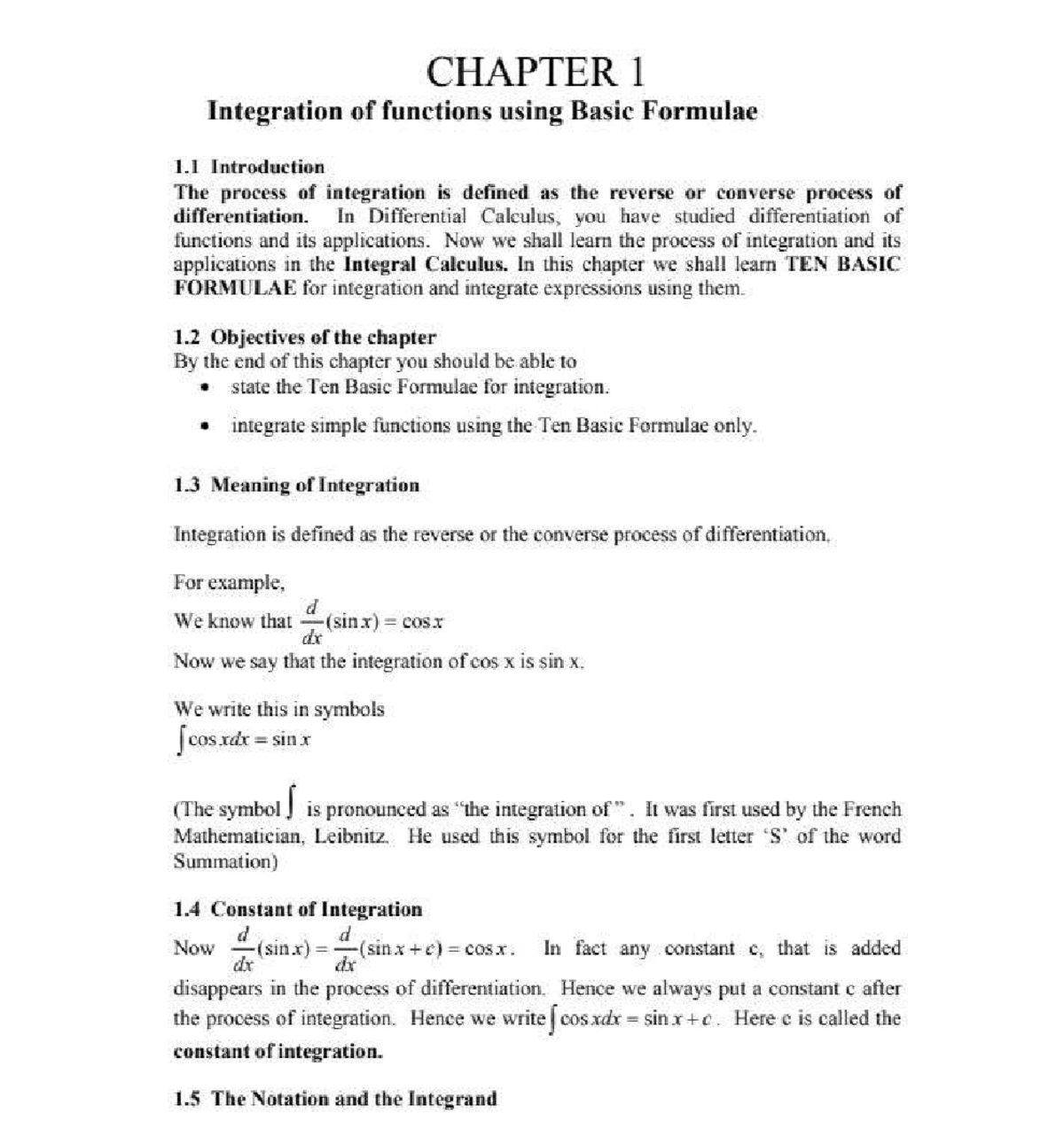 Calculus II: Chapter 1 - Integration of Functions & Basic Formulae ...