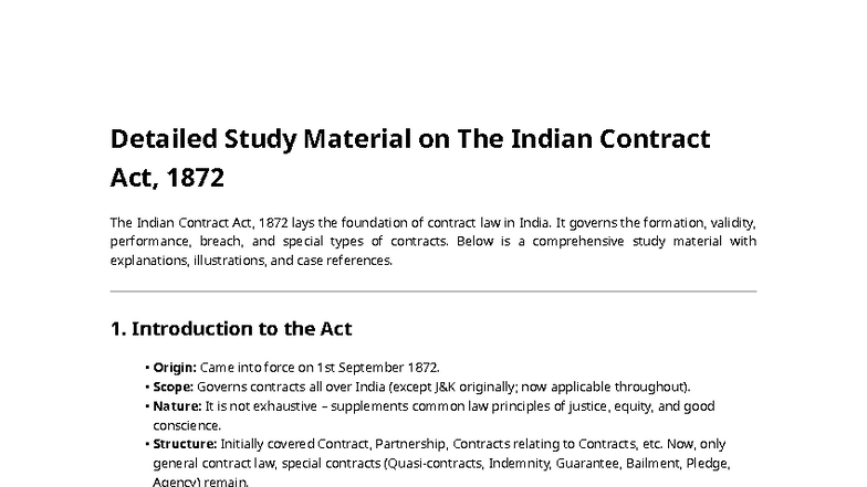 Indian Contract Act, 1872 Study Notes - Comprehensive Guide - Studocu