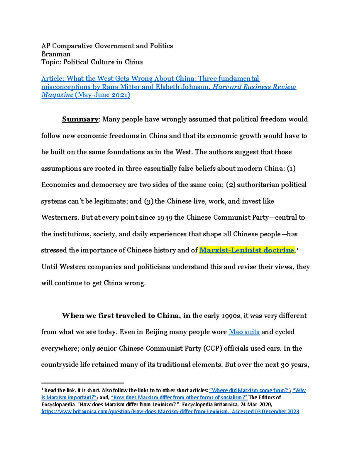 AP Comparative Government and Politics - Misconceptions about China ...