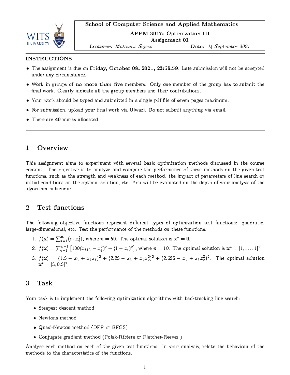 Assignment 01 - This will be helpful - School of Computer Science and Applied Mathematics APPM ...