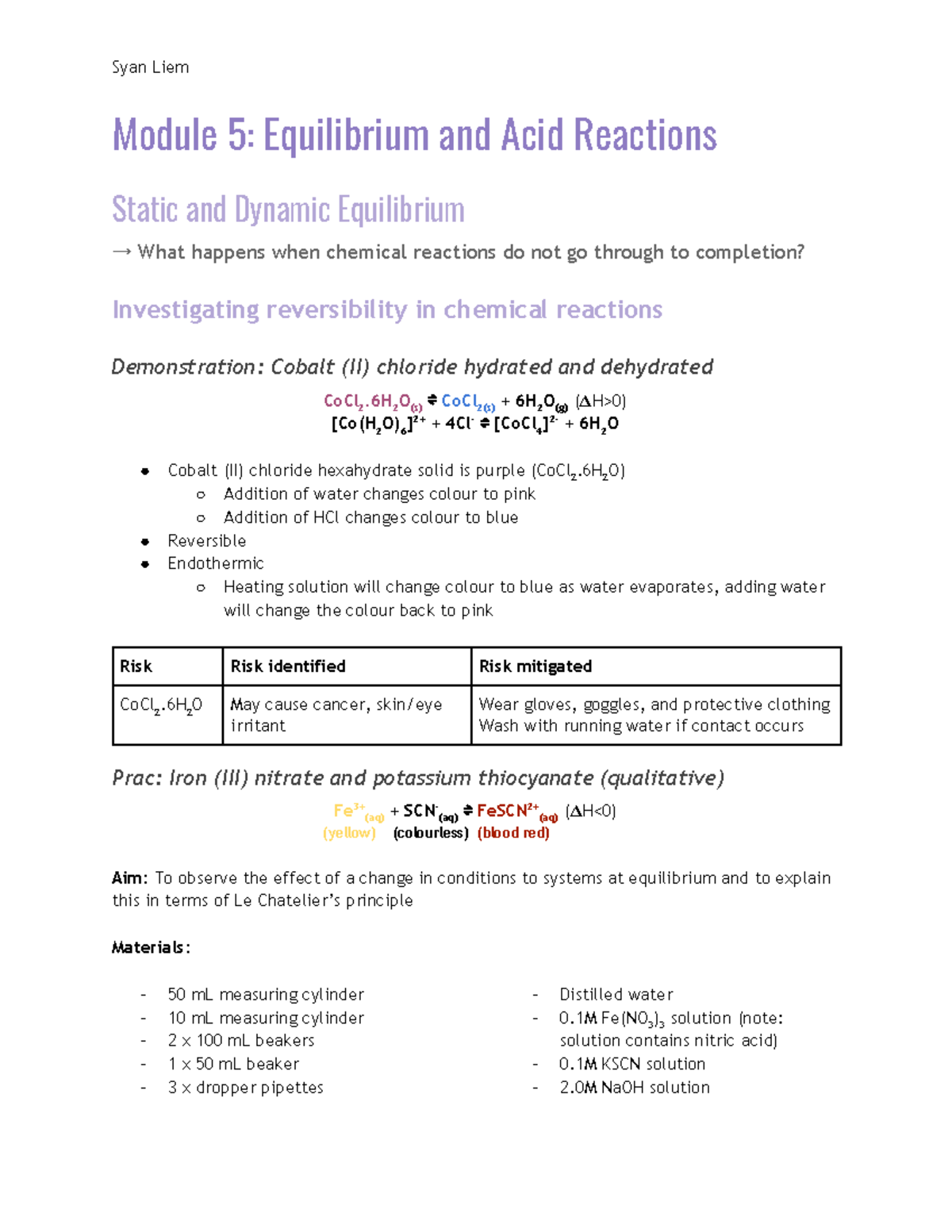 Module 5: Equilibrium & Acid Reactions - Dynamic & Static Equilibriums - Studocu