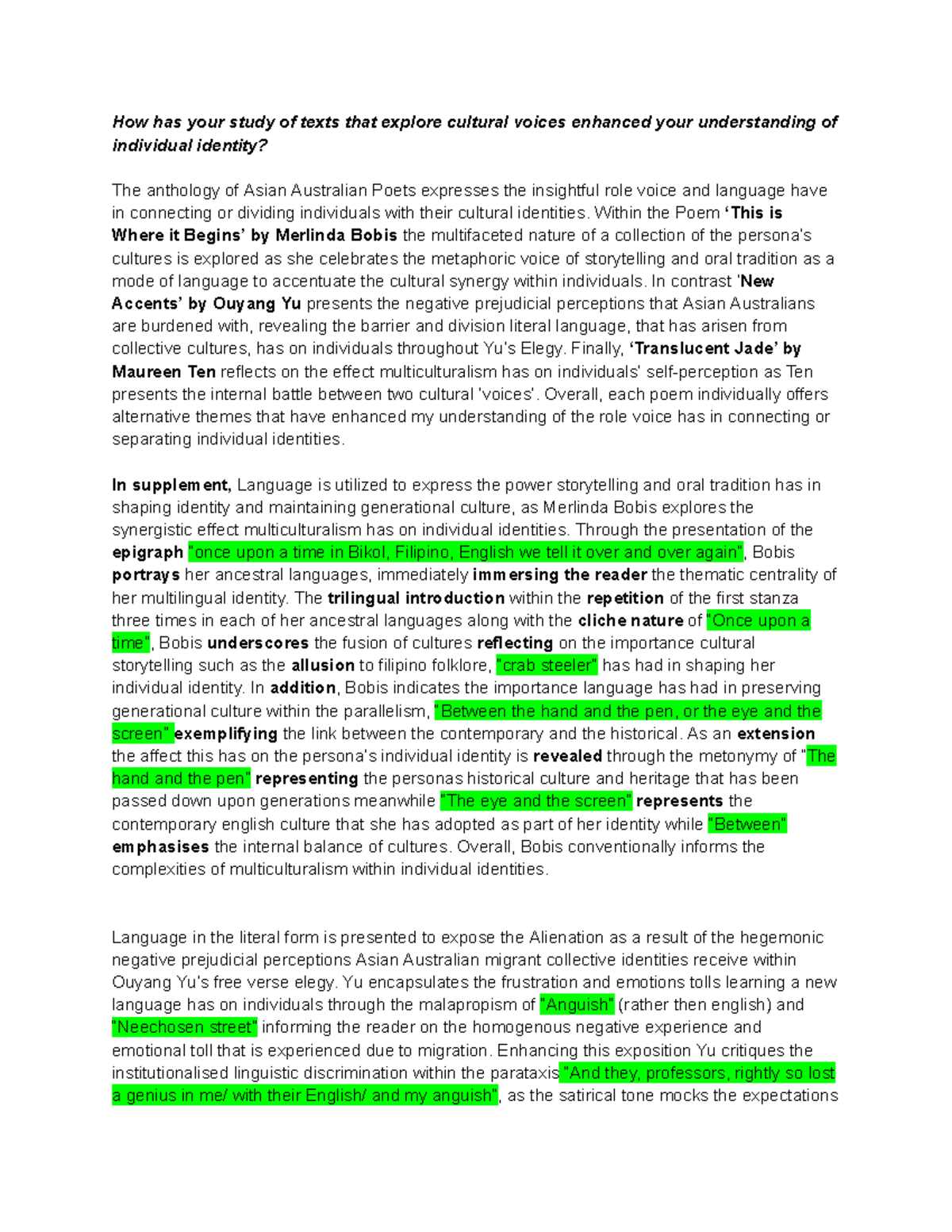 Asian Australian Poets 20/20 Mod A Essay: Voices & Identity - Studocu