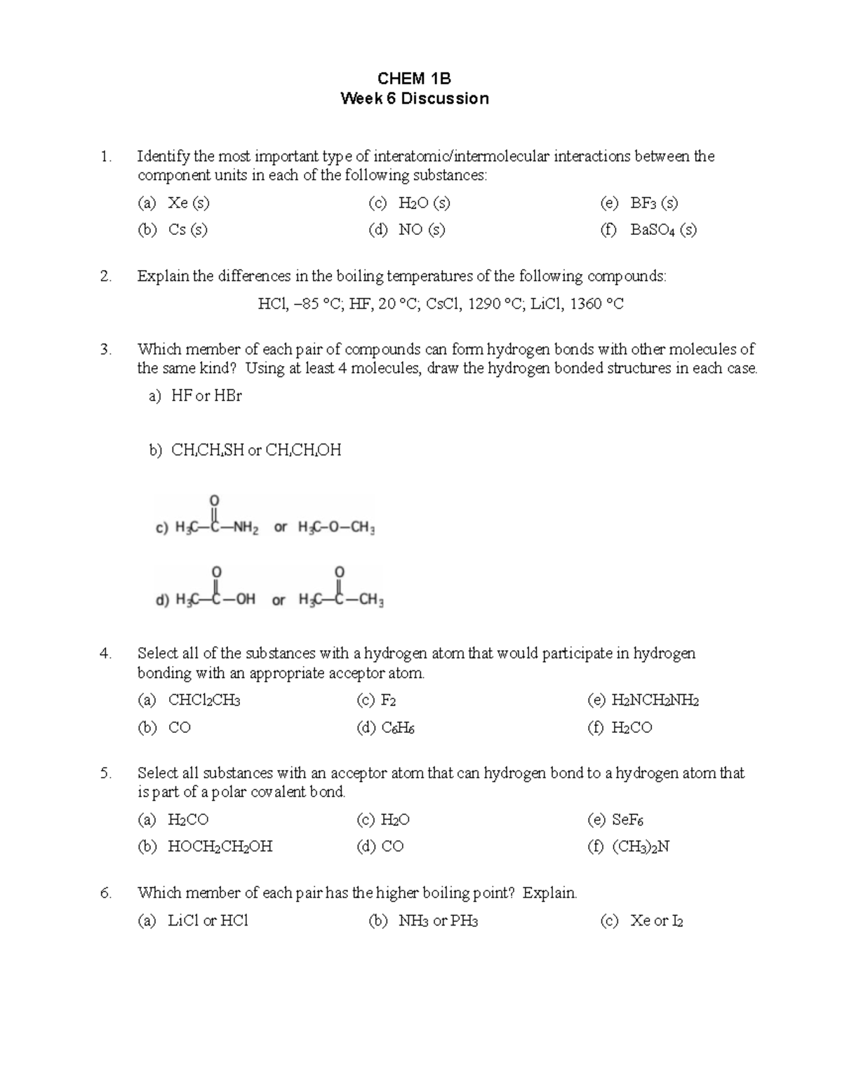 CHEM 1B Week 6 Discussion Worksheet on Intermolecular Forces - Studocu