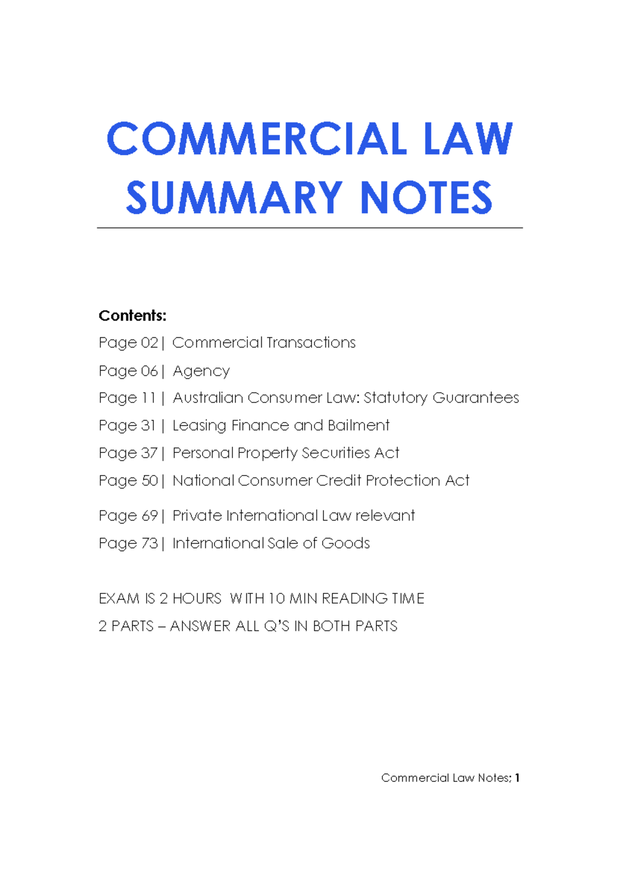 Commercial Law 8157 - Comprehensive Study Notes for Exam Review - Studocu