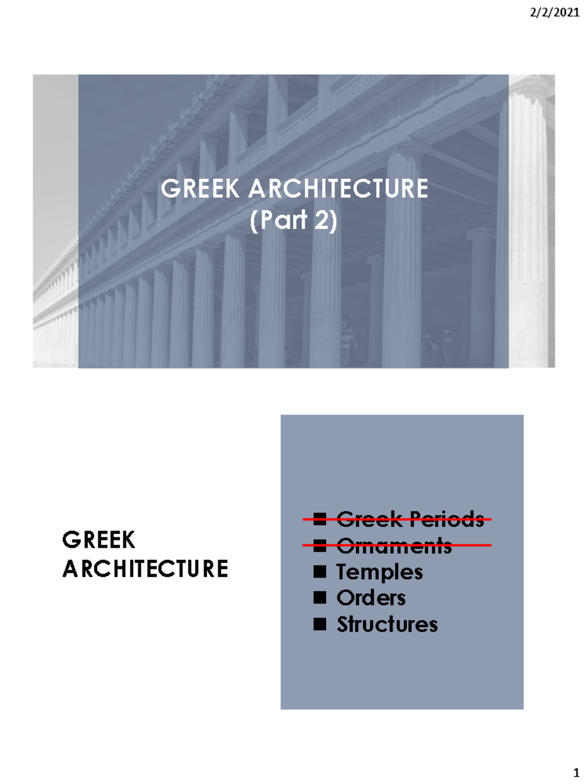 History of Architecture 01 - Greek Architecture Overview Part 2 - Studocu
