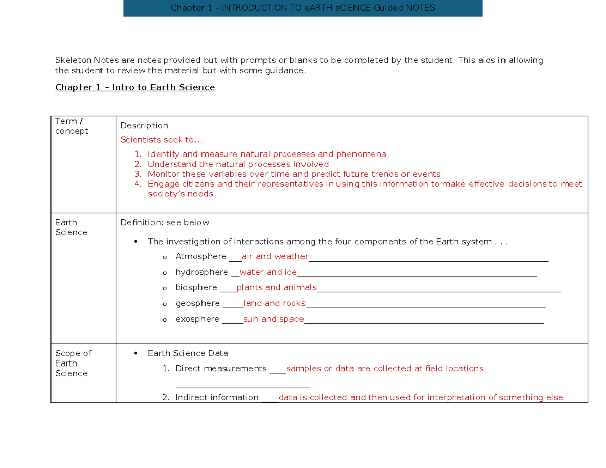 Chapter 1 - Guided Notes for Earth Science (ESC 101) - Studocu