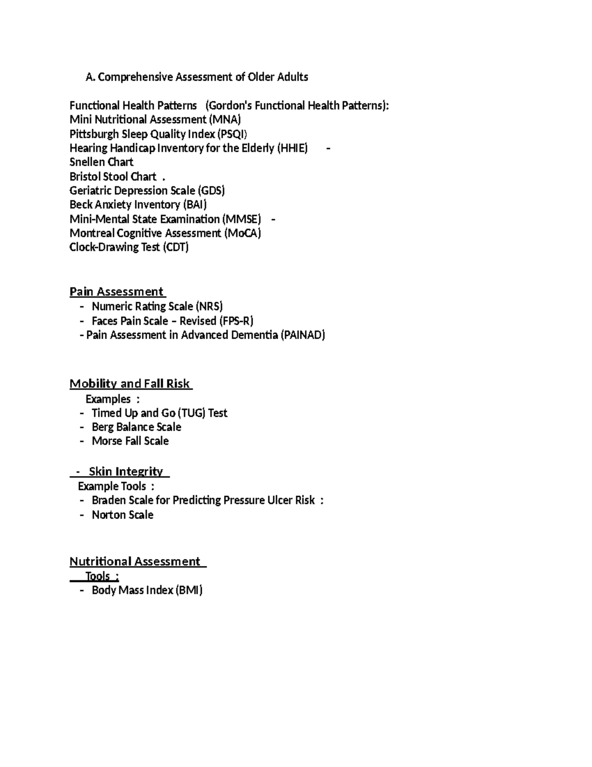Comprehensive Assessment Tools for Older Adults: MNA, PSQI, GDS, MoCA ...