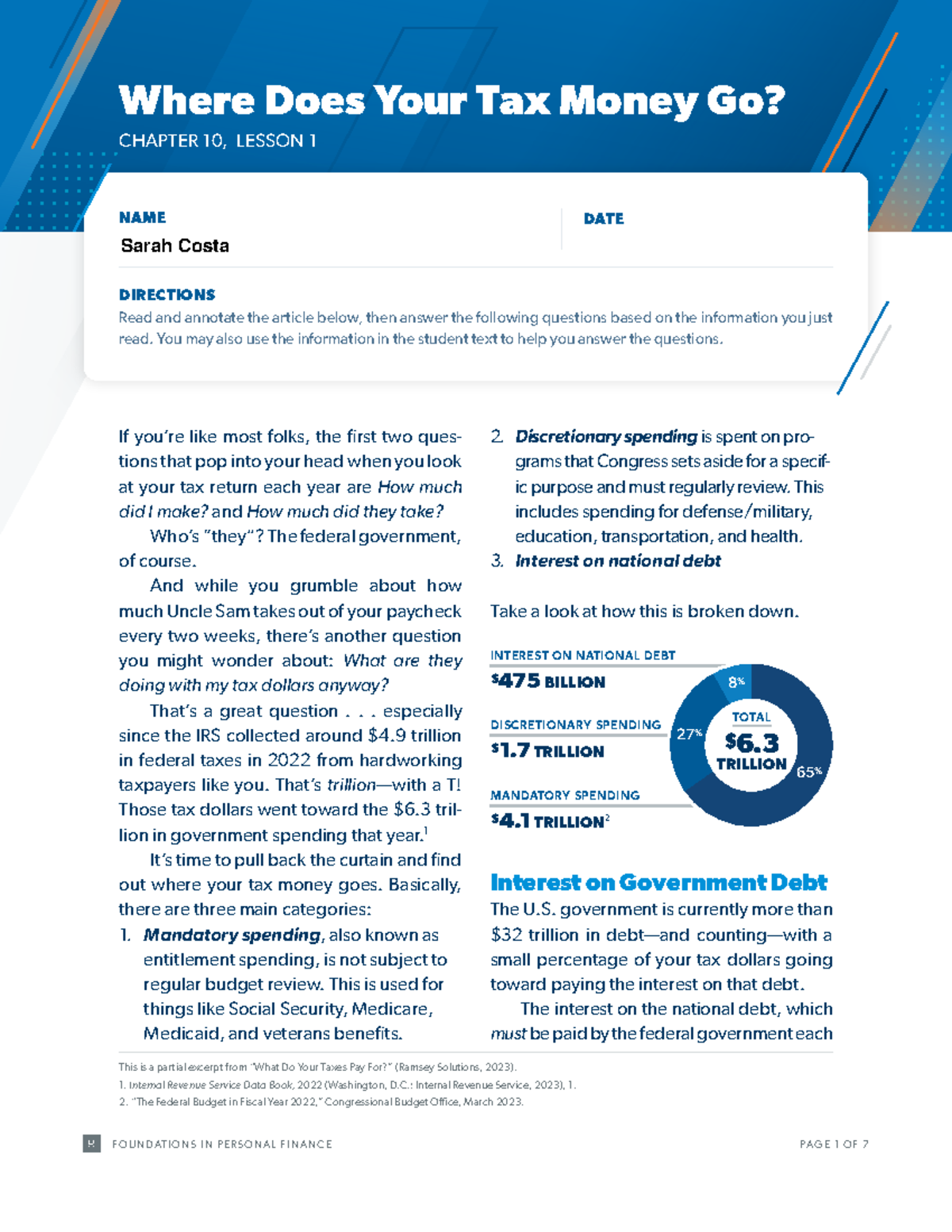 Understanding Tax Dollars: CH10, Lesson 1 Insights on Spending - Studocu