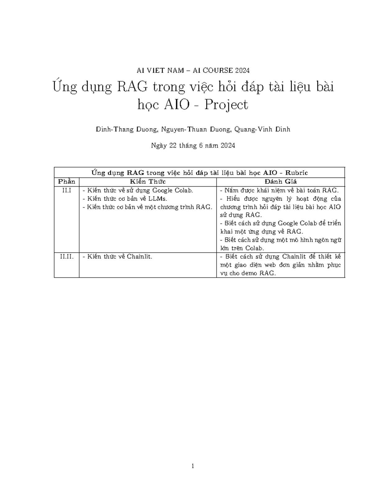AIO2024 Module 01: RAG Application in Lesson Q&A Project Rubric - Studocu
