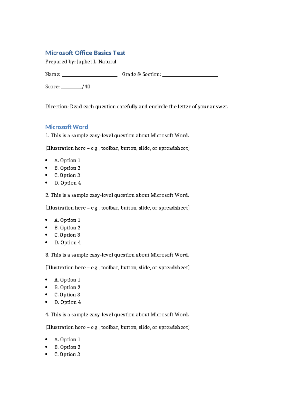 Microsoft Office Basics Test: Word, PowerPoint & Excel - Studocu