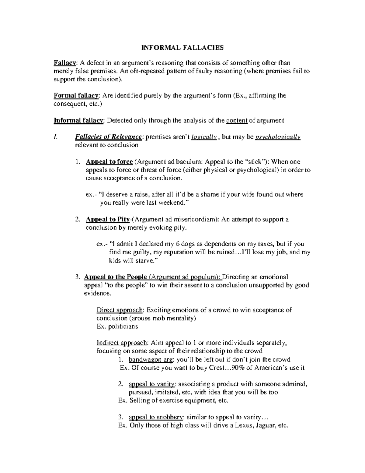 INFORMAL FALLACIES: Understanding Common Errors in Reasoning - Studocu