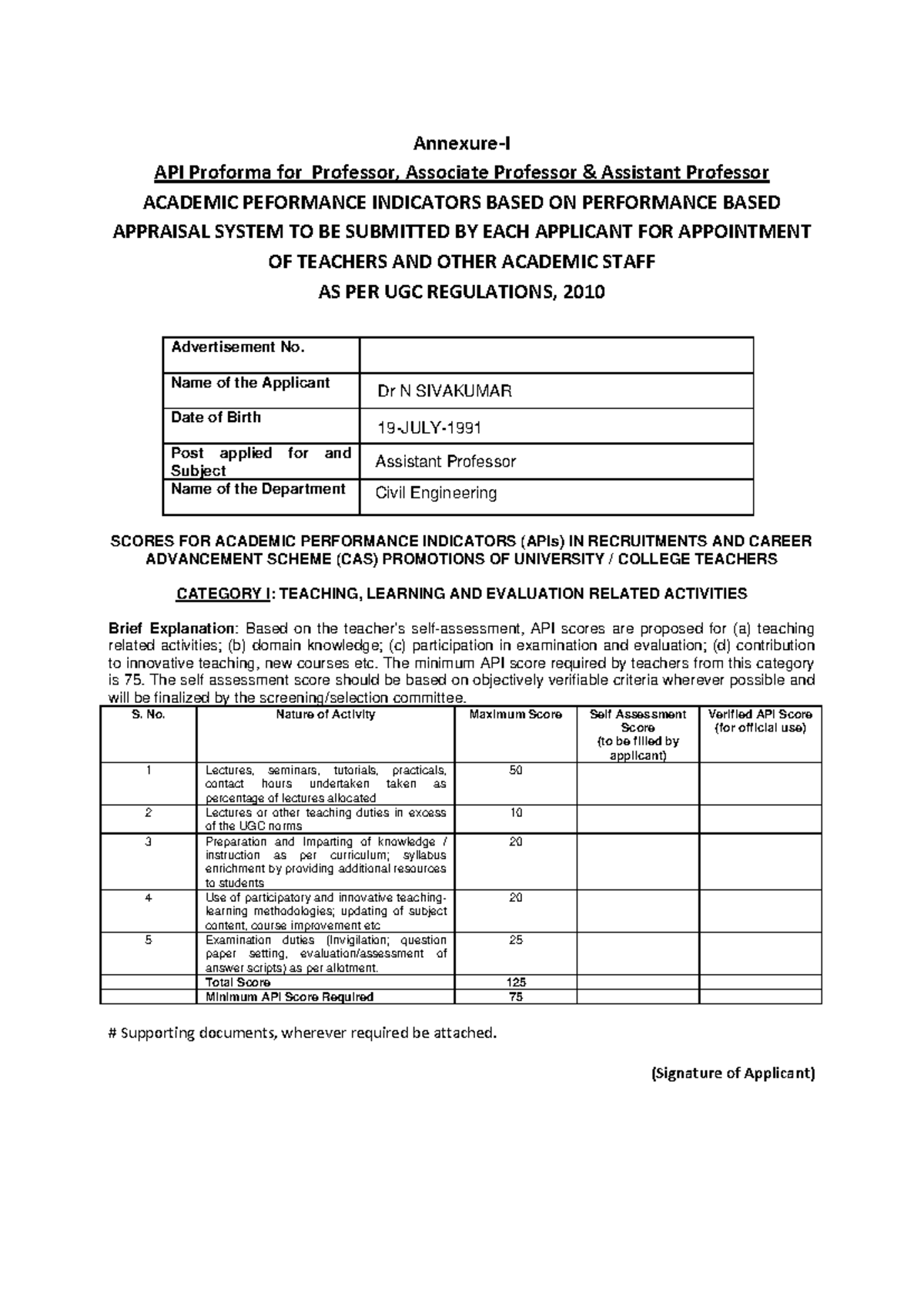 API Proforma for Academic Performance Indicators (UGC 2010) - Studocu