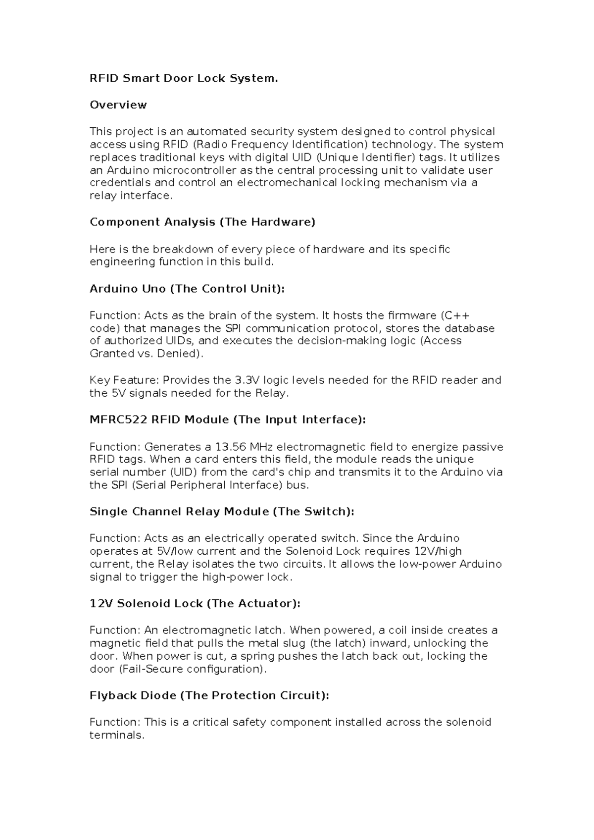 RFID Smart Door Lock System: Scholar Project Overview - Studocu