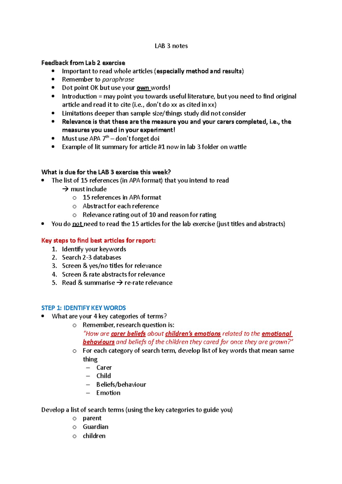LAB 3 notes - LAB 3 notes Feedback from Lab 2 exercise Important to ...