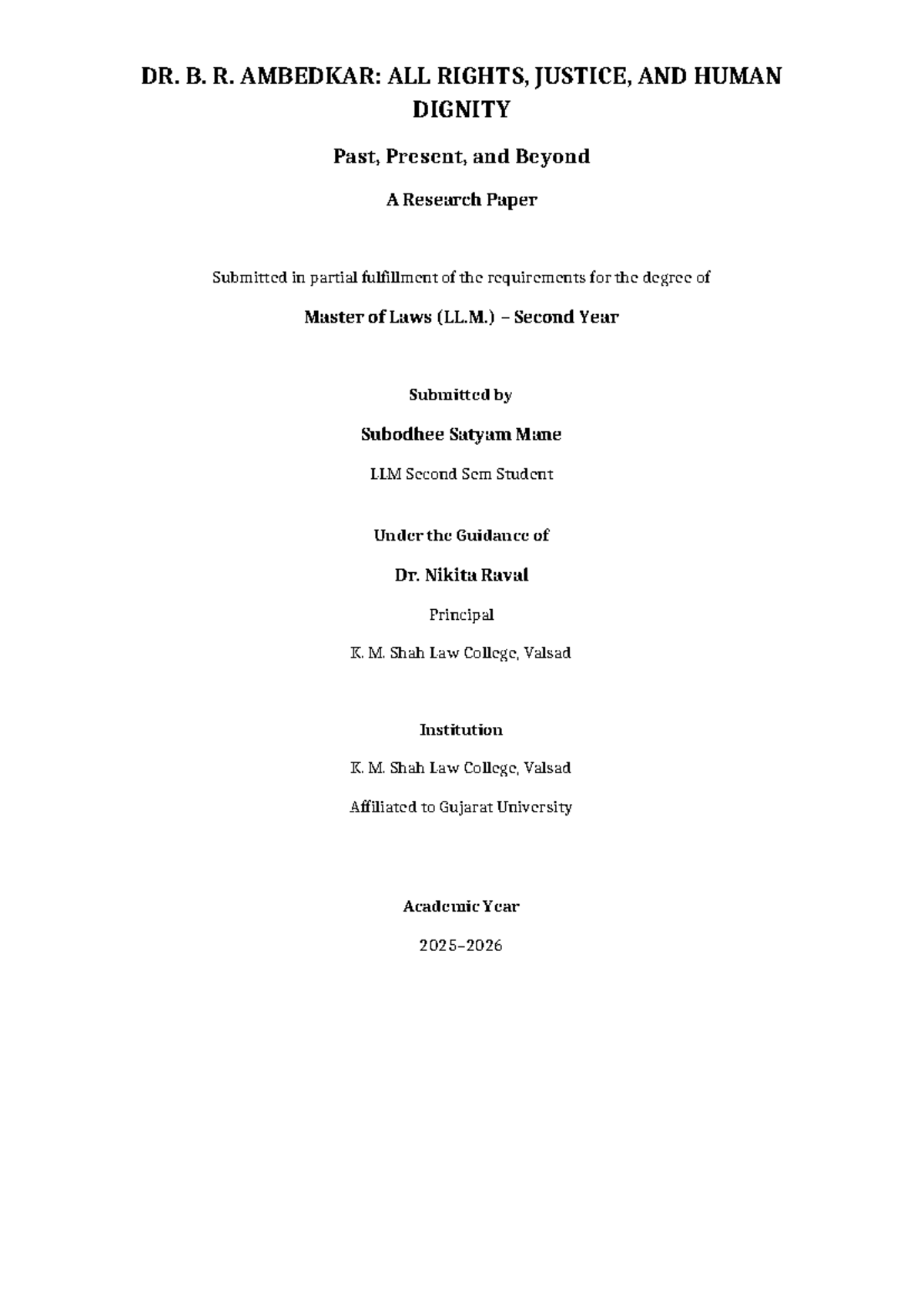 LL.M. Research Paper: Dr. B. R. Ambedkar's Vision for Human Rights and ...