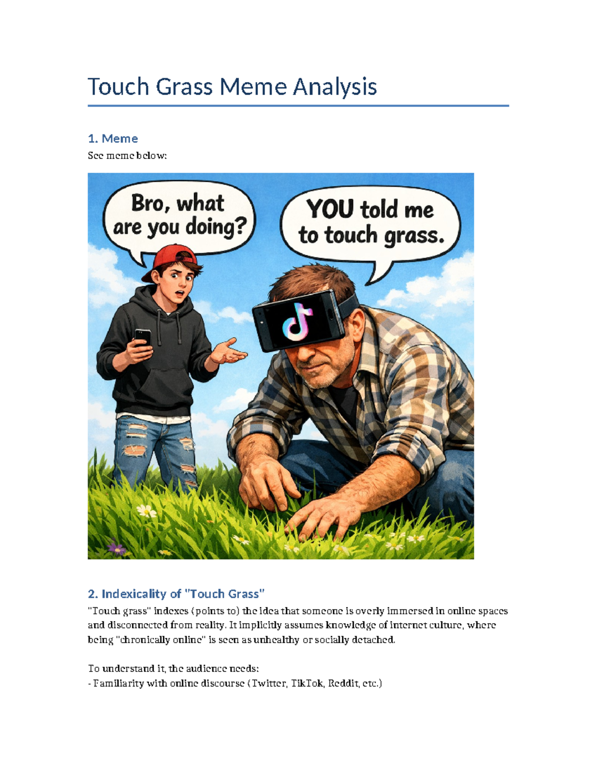 Ling Anth 101: Touch Grass Meme Analysis and Cultural Context - Studocu