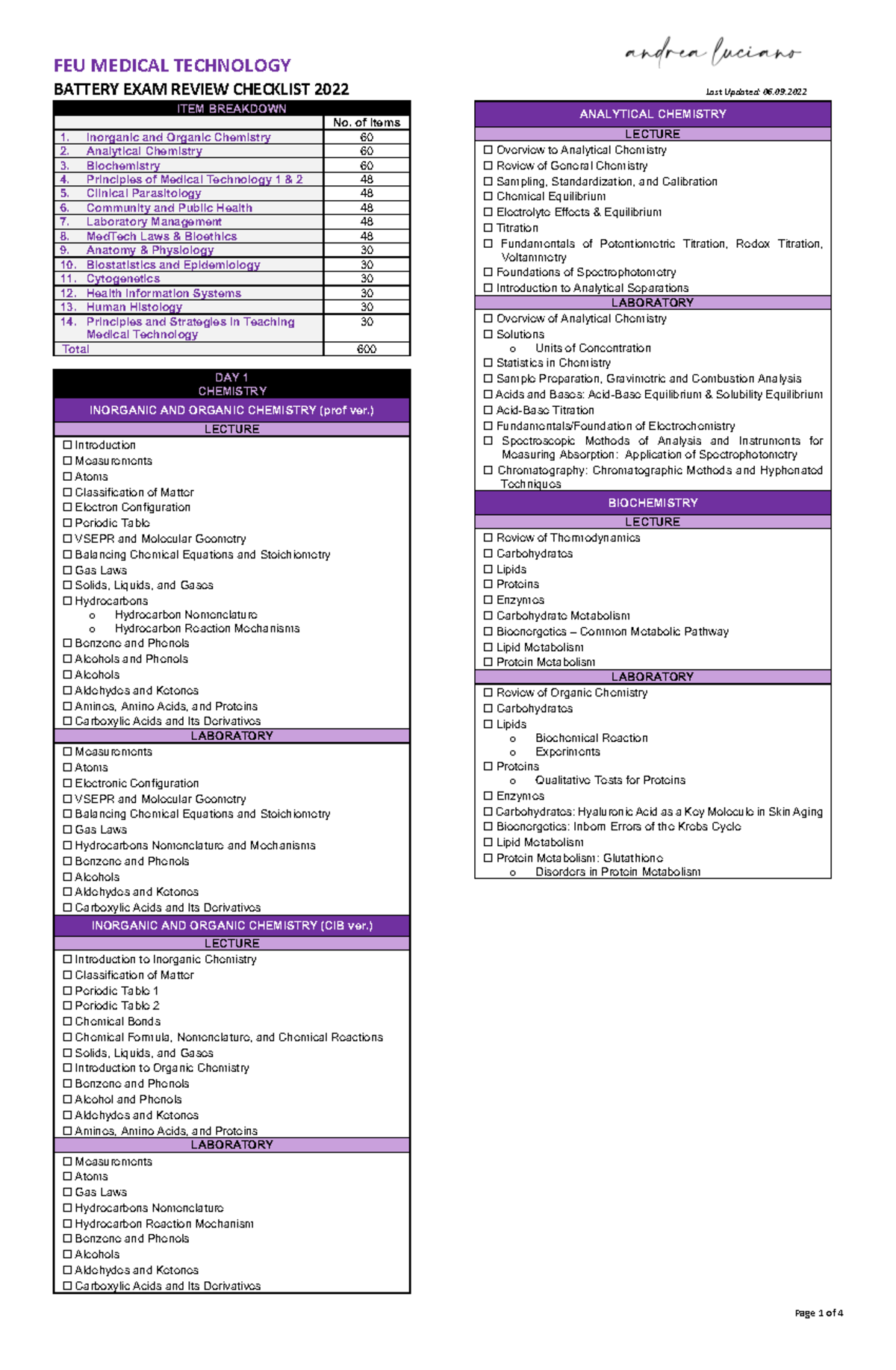 Battery Exam Review Checklist for MedTech 2022 - Studocu