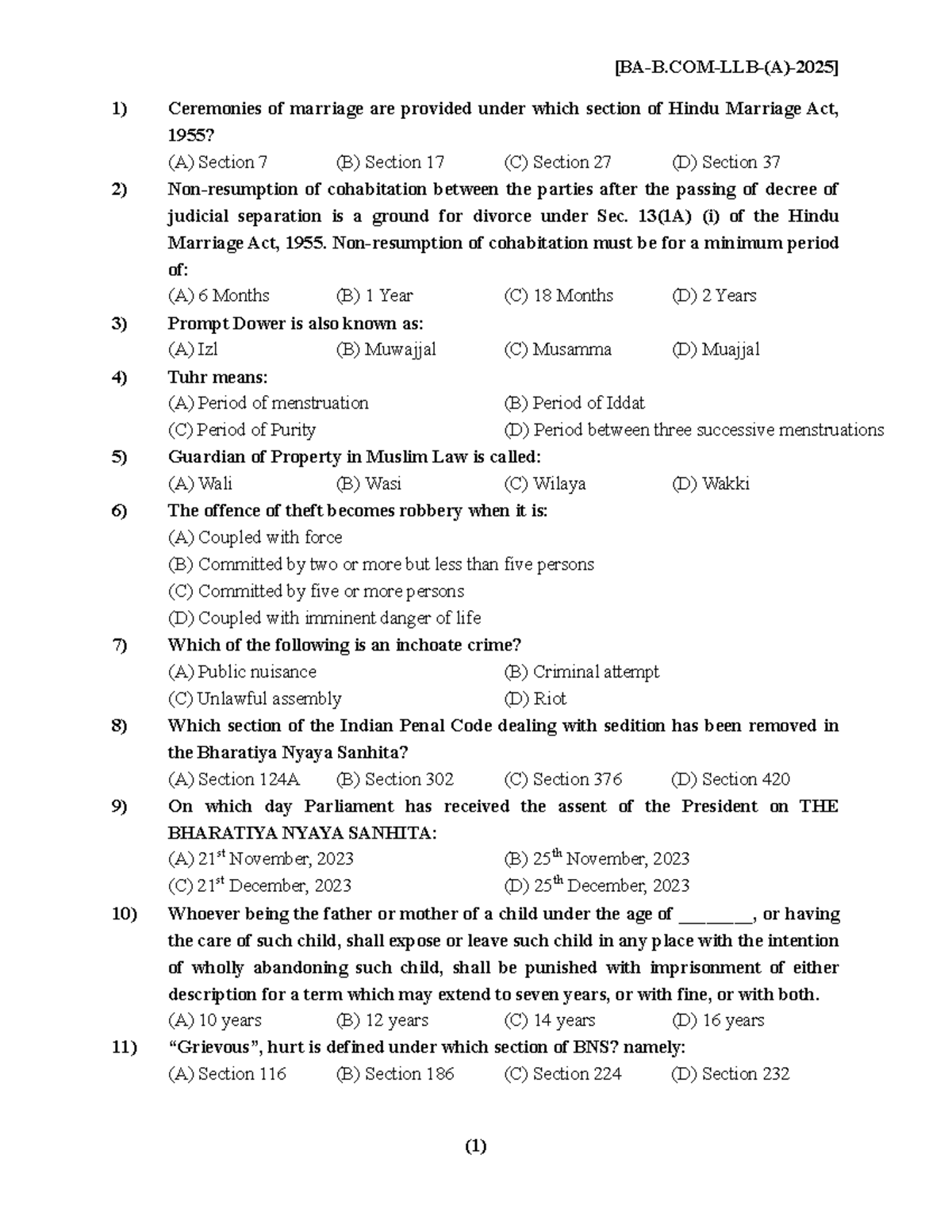 2025 LAW ENTRANCE Exam Paper: Key Questions and Answers - Studocu