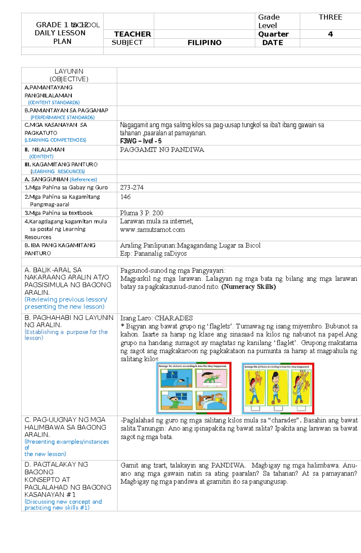 Filipino Lesson Plan: Paggamit ng Pandiwa (Grade 1-12) - Studocu