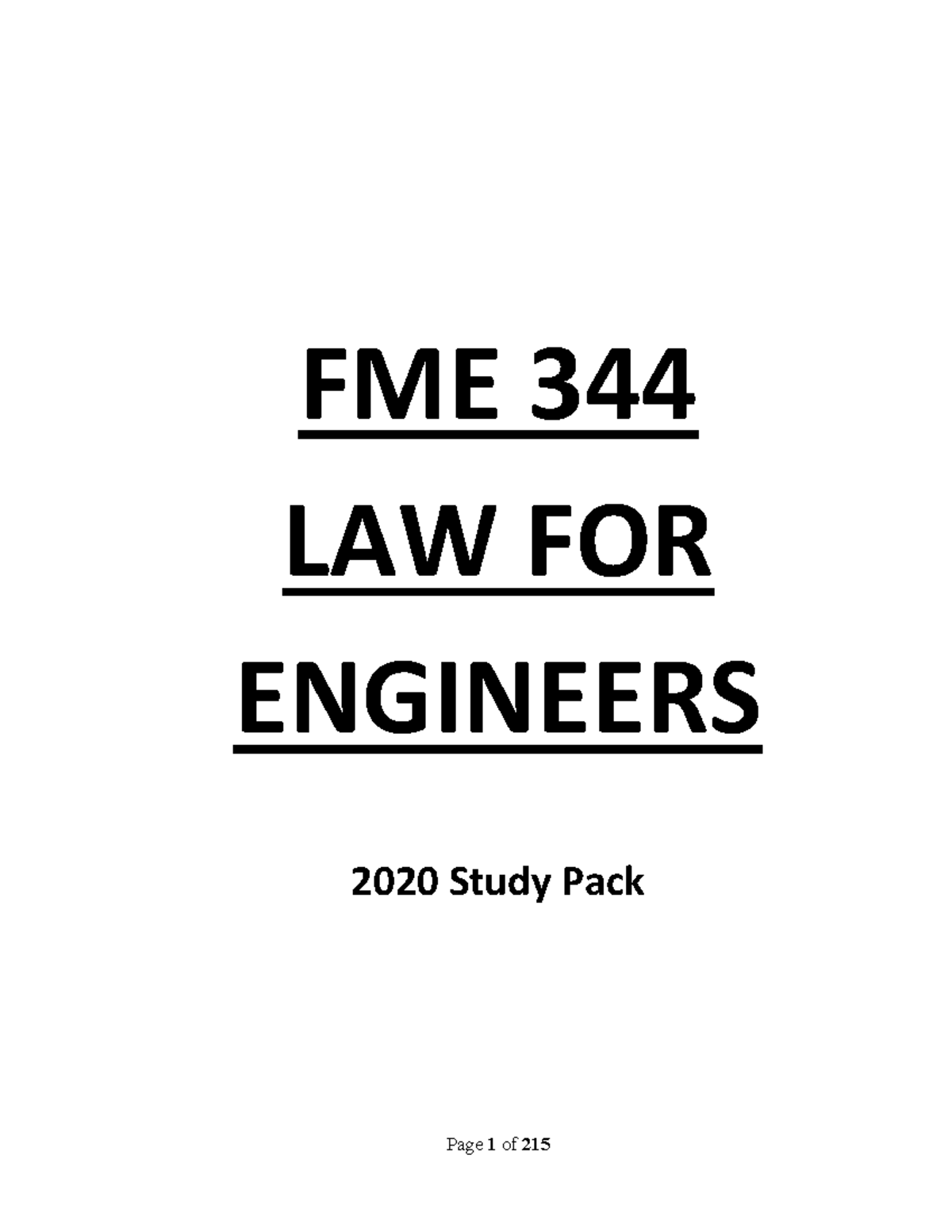 FME 344: Comprehensive Study Guide on Law for Engineers (2020) - Studocu