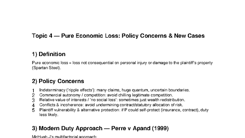 Topic 4: Pure Economic Loss - Open Book Study Guide - Studocu