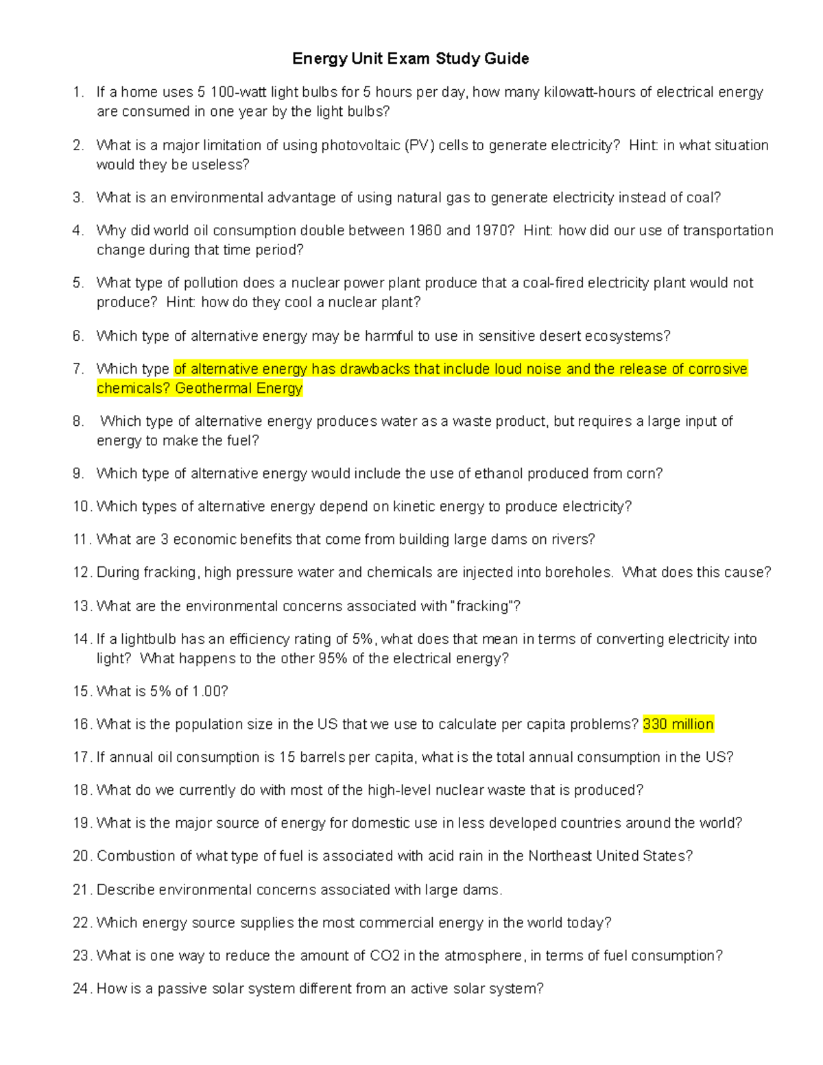 Energy Unit Exam Study Guide (Updated 2024) - Studocu