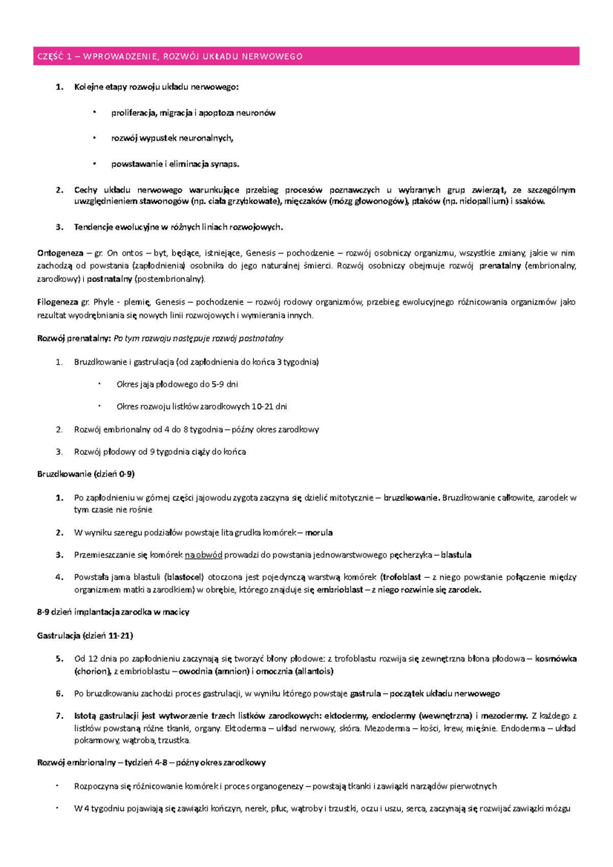 Ontogeneza układu nerwowego: Wprowadzenie do rozwoju i funkcji - Studocu