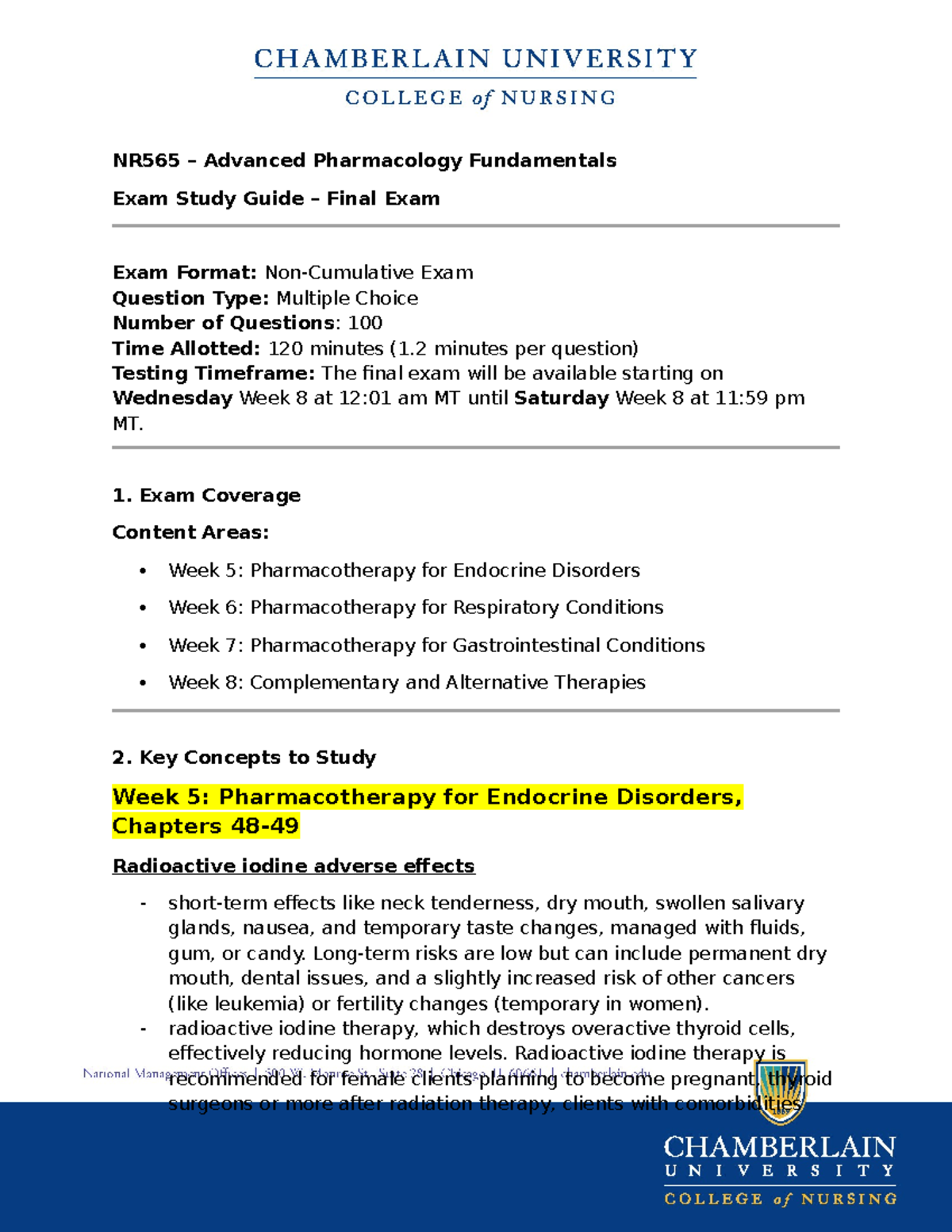NR565 Advanced Pharmacology Final Exam Study Guide - Studocu