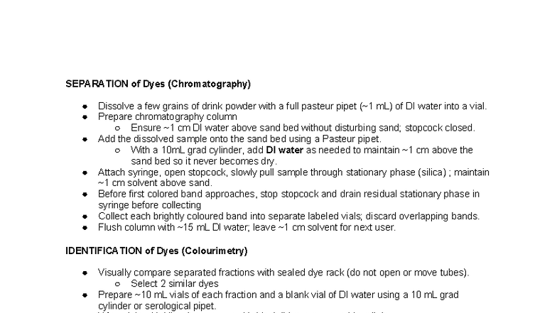 Experiment 3: Separation and Identification of Dyes (Chromatography ...