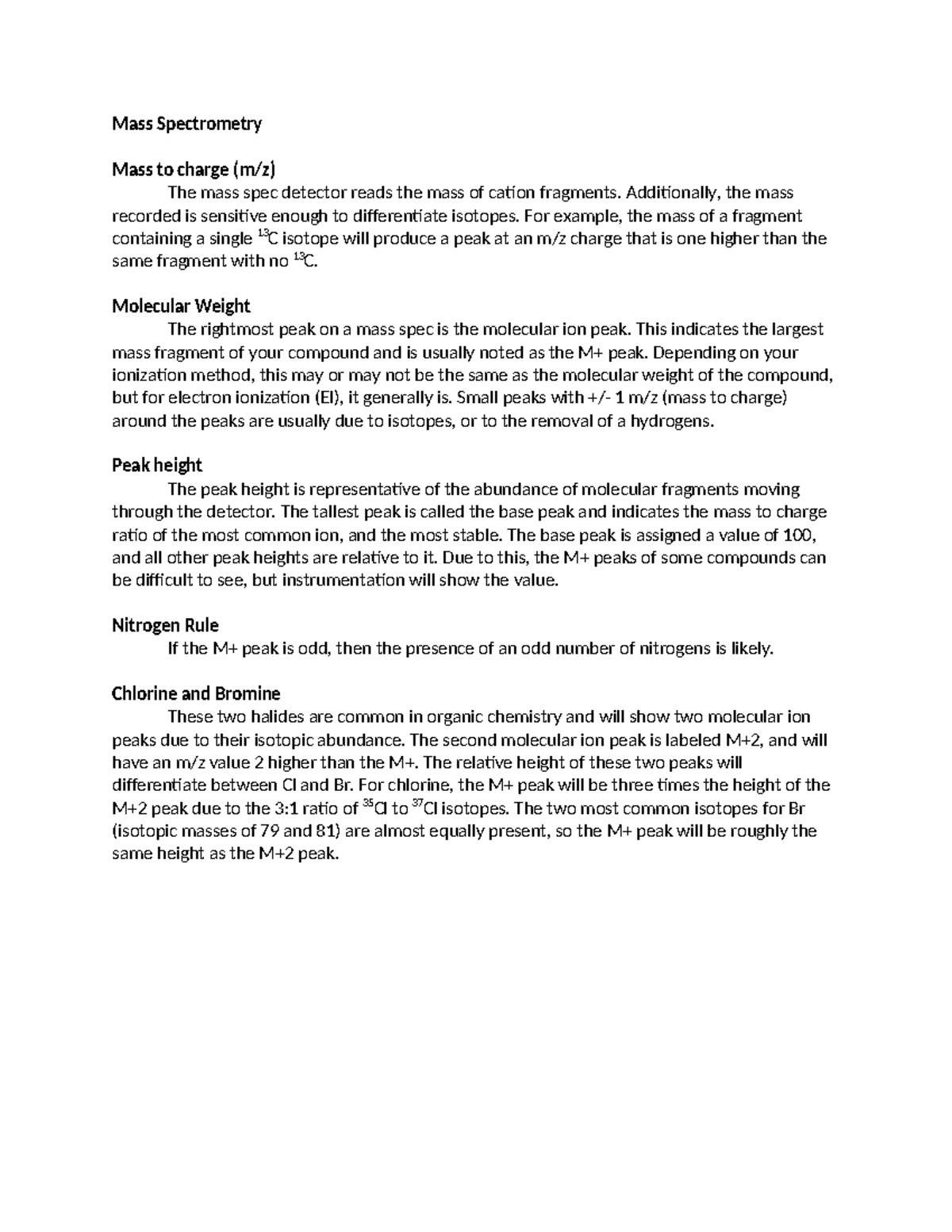 Mass Spectrometry (CHEM 101) Lecture Notes on Fragmentation Patterns ...
