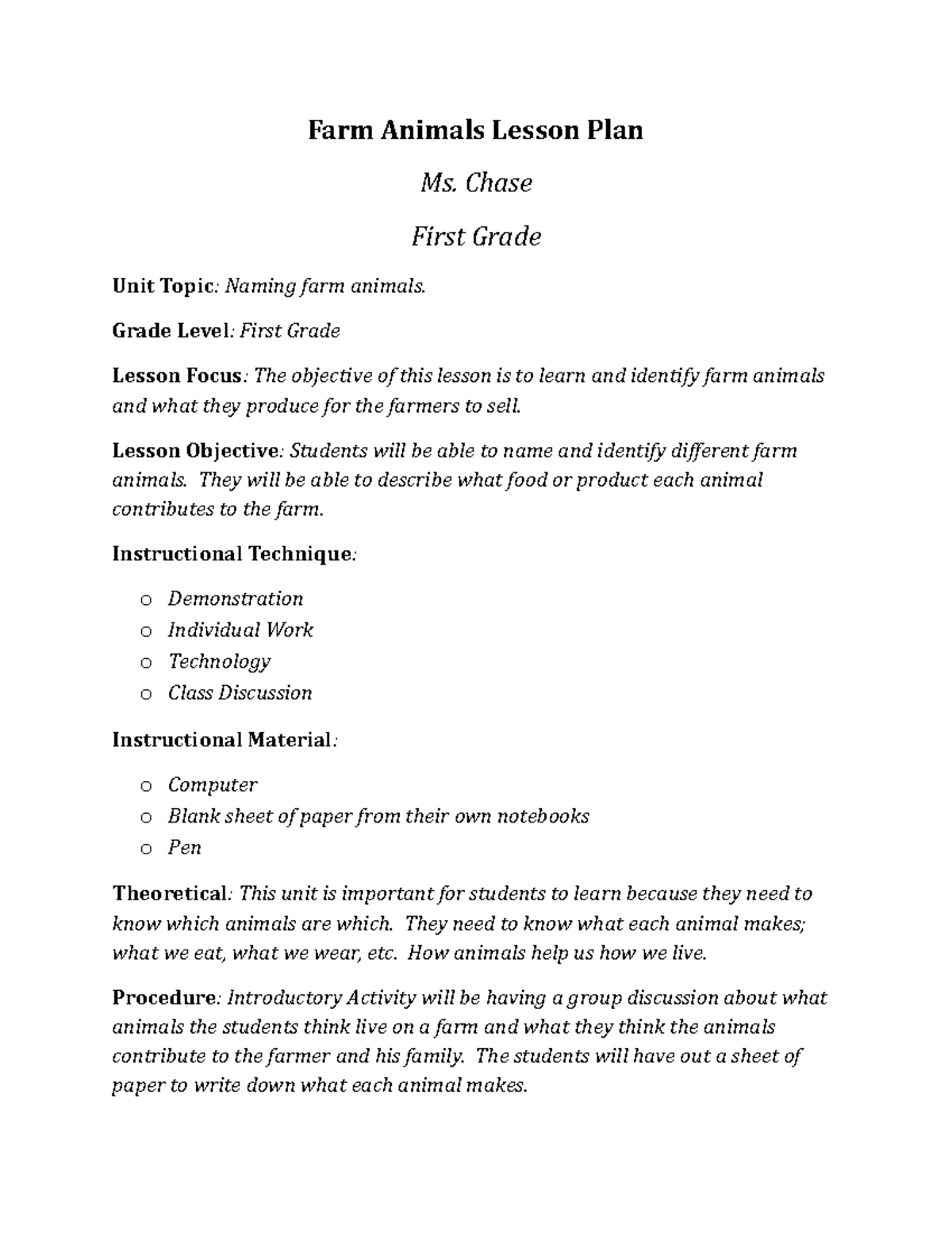 First Grade Farm Animals Lesson Plan: Identification & Understanding ...