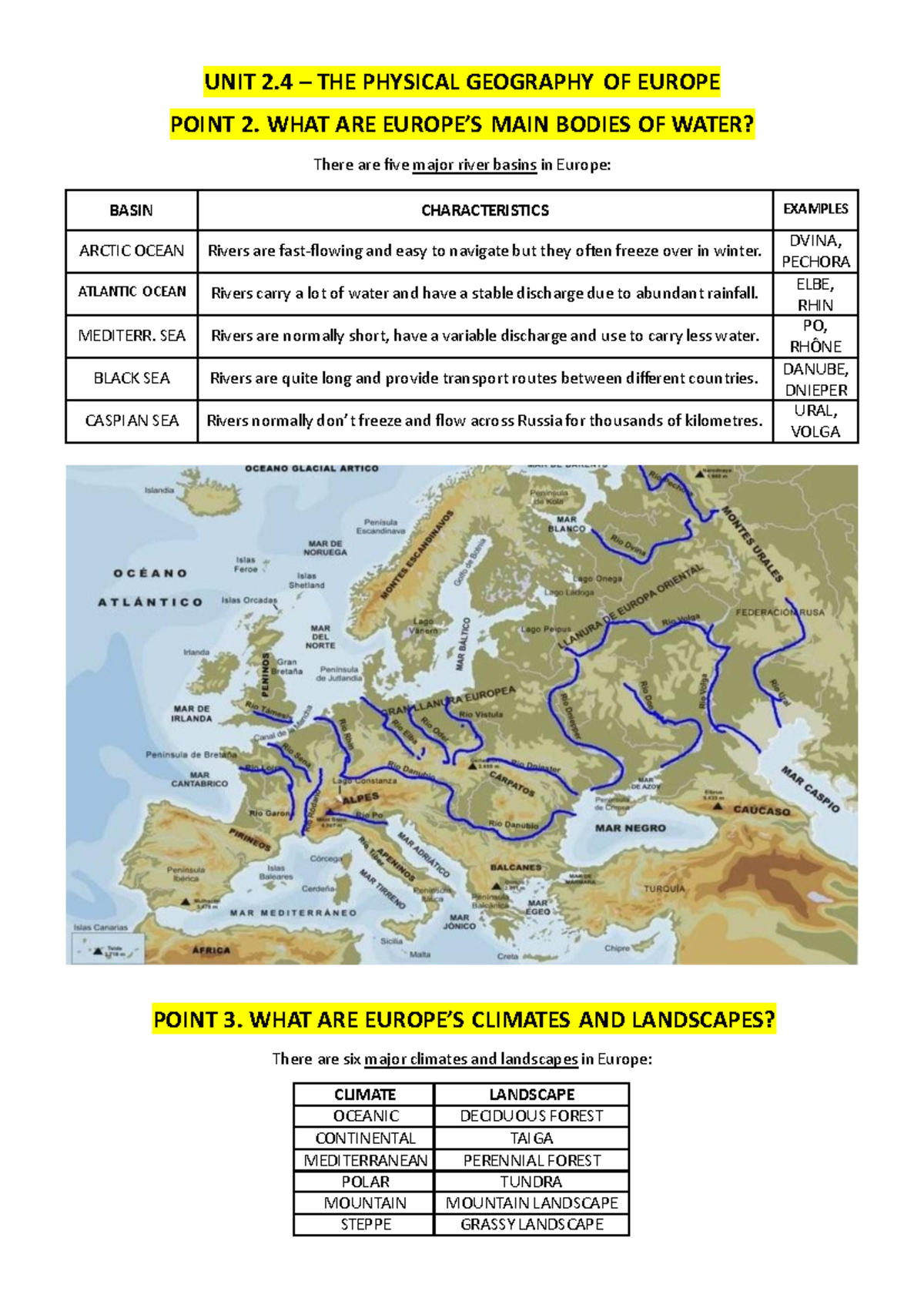 Unit 2 - The Physical Geography of Europe & Spain Overview - Studocu