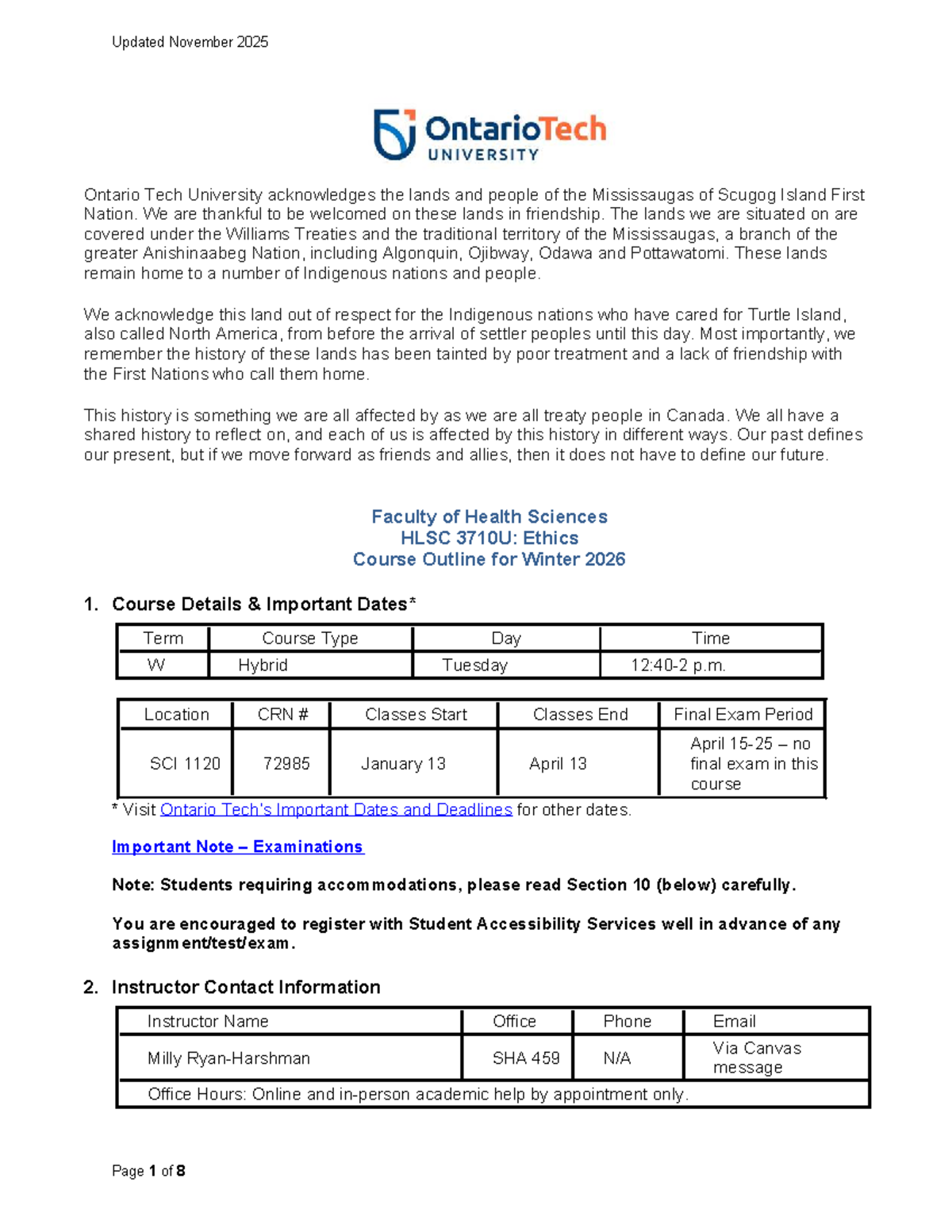 HLSC 3710U W2026: Ethics in Health Care Course Outline - Studocu