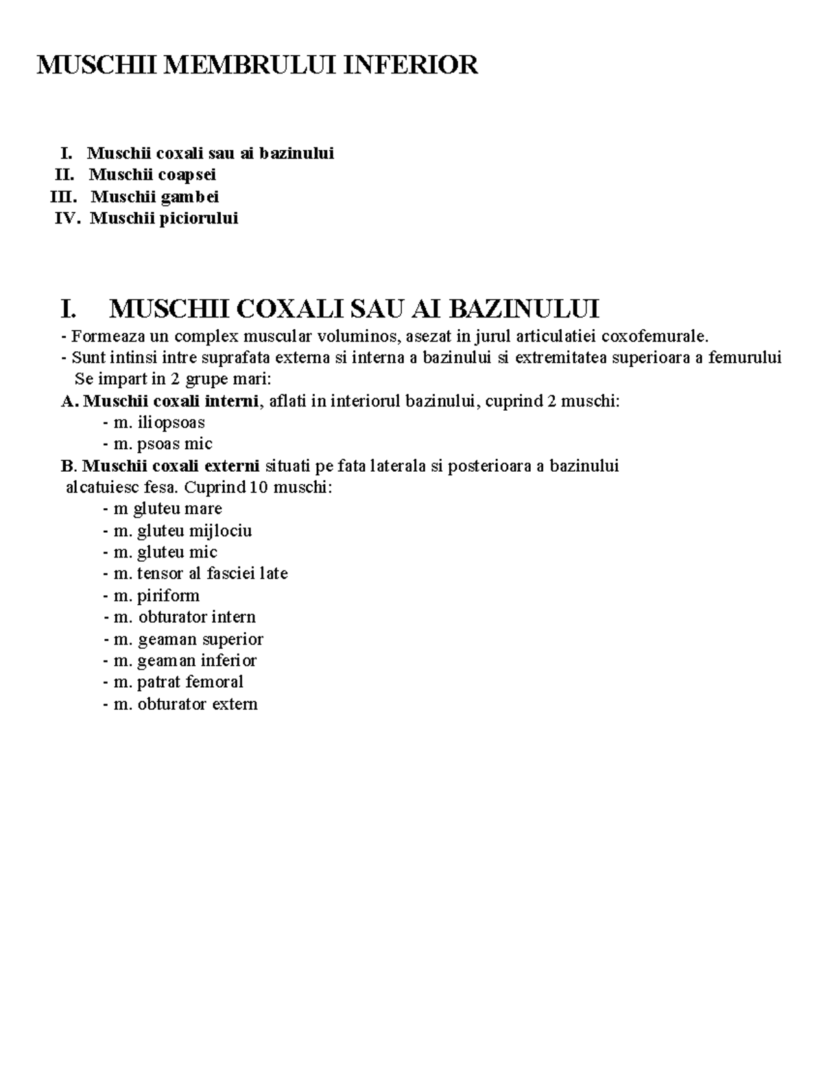 Muschii Membrului Inferior: Structura și Funcții Detaliate - Studocu