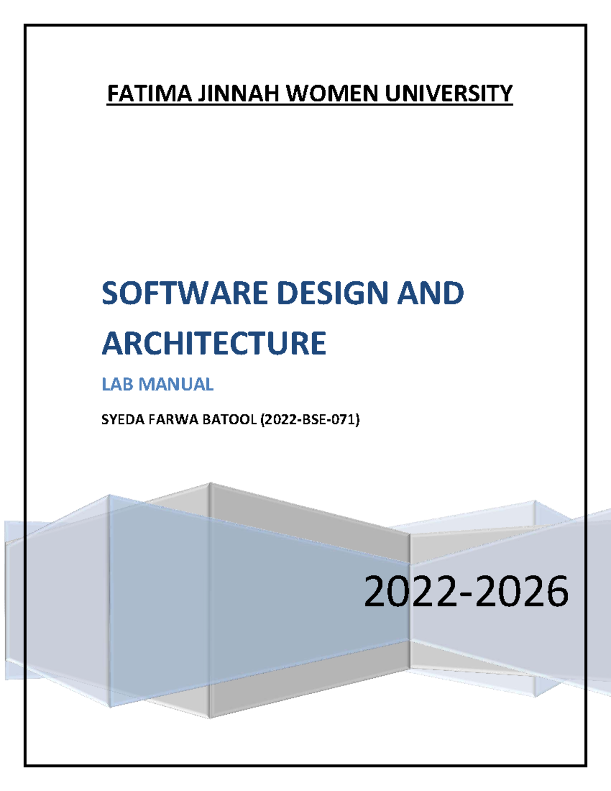 FATIMA JINNAH WOMEN UNIVERSITY CS-101 SOFTWARE DESIGN LAB MANUAL - Studocu