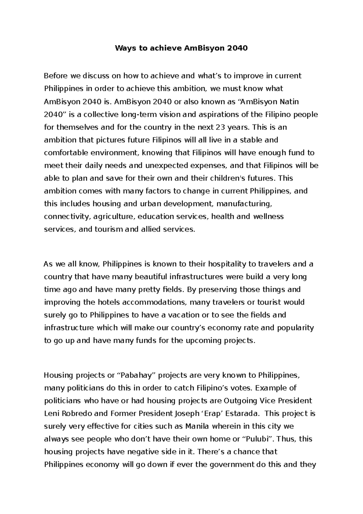 WAYS TO Achieve Ambisyon 2014 - Ways to achieve AmBisyon 2040 Before we ...