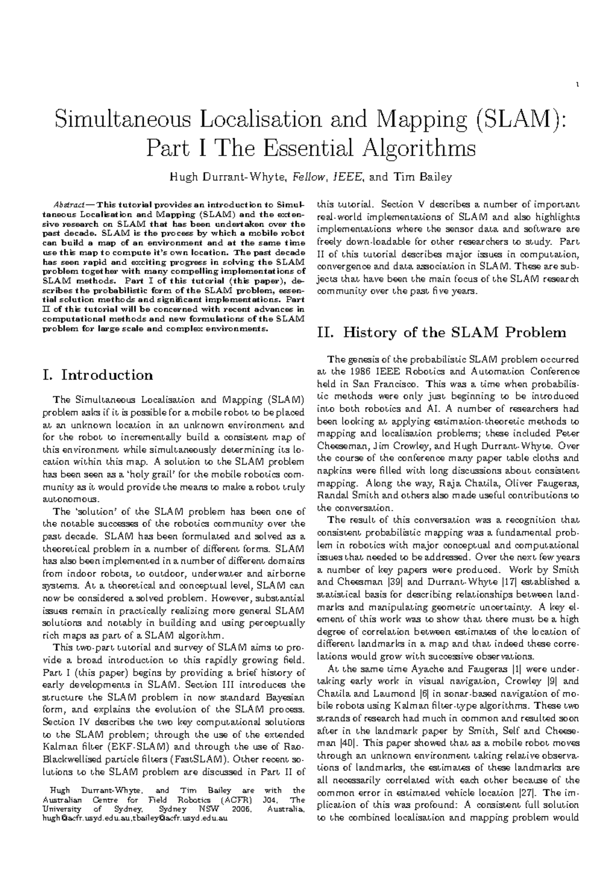 Durrant-Whyte Bailey SLAM-tutorial-I - Simultaneous Localisation and ...