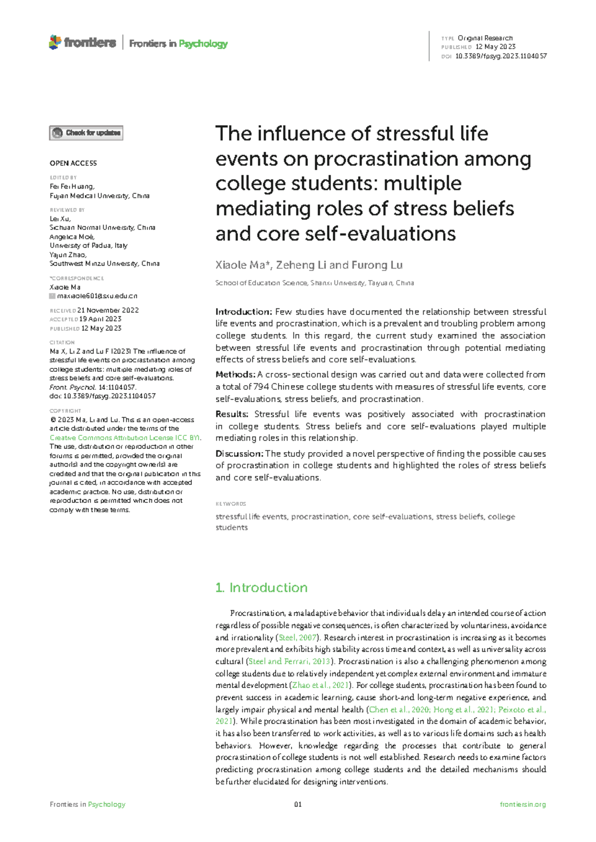 The Influence of Stressful Life Events on Procrastination Among College ...