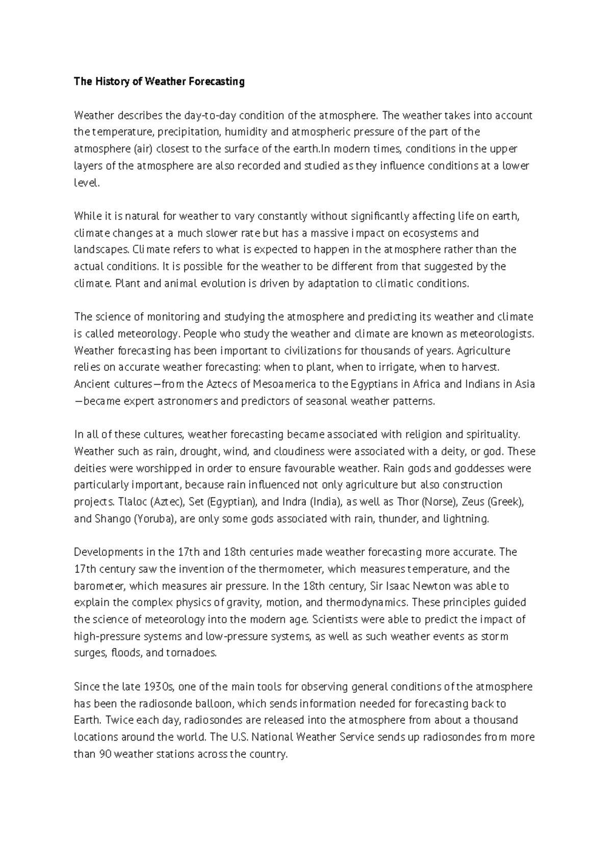 The Evolution of Weather Forecasting: A Historical Overview - Studocu