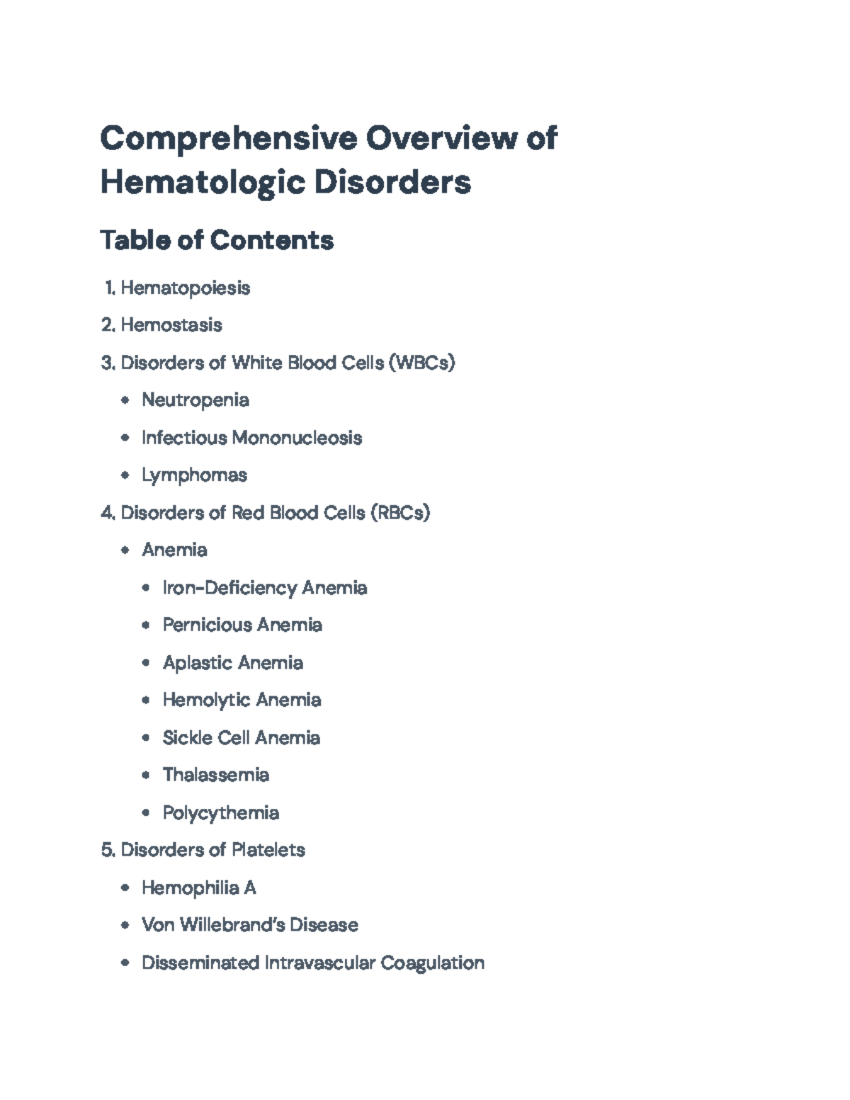Hematologic Disorders & Management: A Comprehensive Overview - Studocu