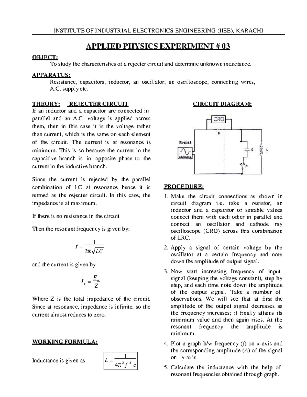 Experiment 03-rejector-circuit compress - INSTITUTE OF INDUSTRIAL ...